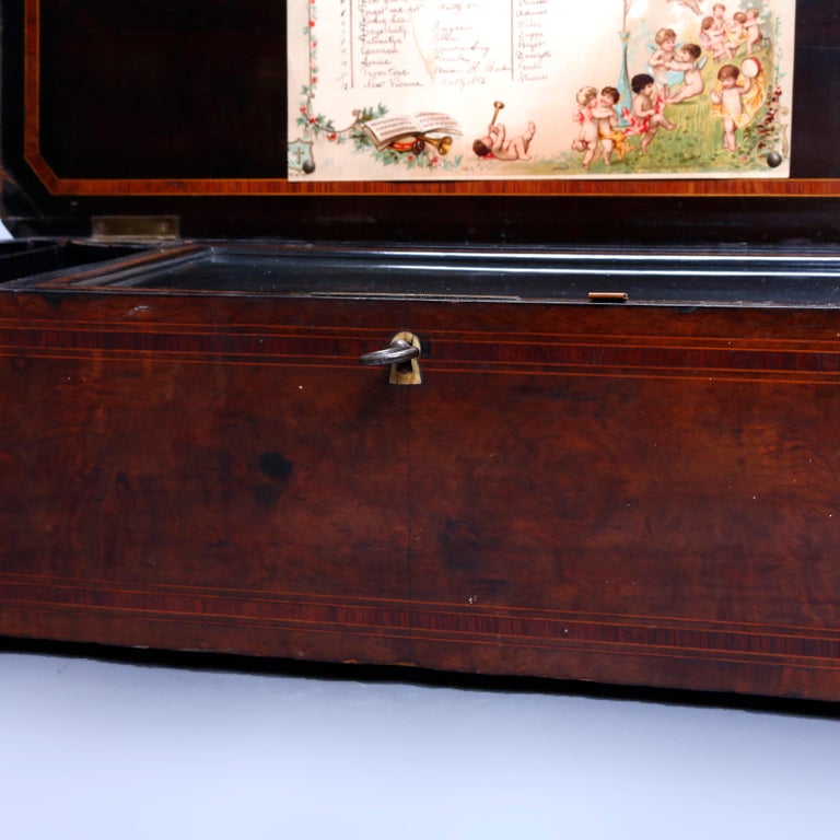 Antique Swiss 12-Tune Cylinder Music Box, Banded Floral Inlaid Burl ...