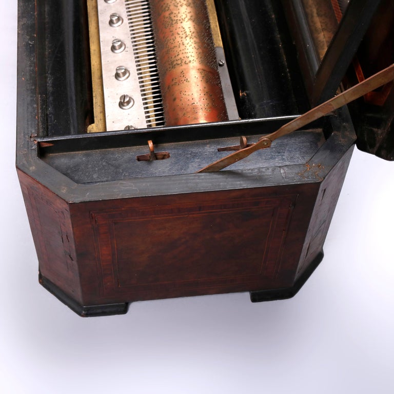 Antique Swiss 12-Tune Cylinder Music Box, Banded Floral Inlaid Burl ...