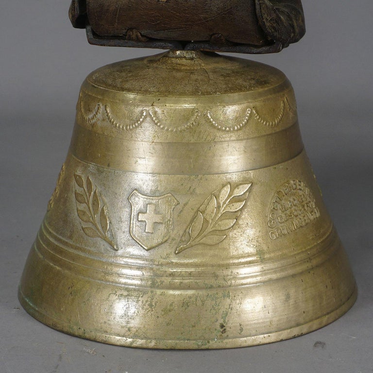 Antique Swiss Alpine Cow Bell with Leather Strap, Ca. 1900 at 1stDibs