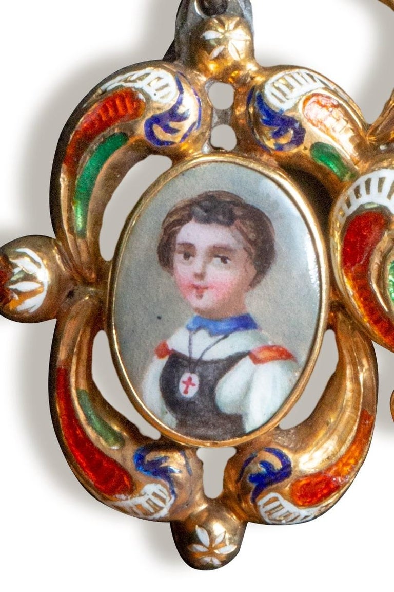 Antique Swiss Enamel Family Portrait Pin and Pendent in 14k gold For ...
