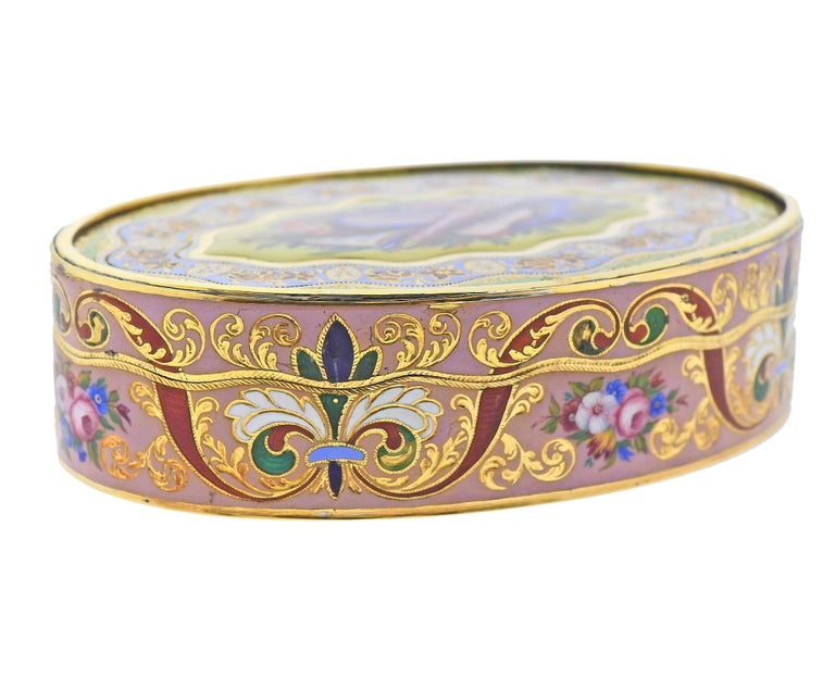 Antique Swiss Enamel Gold Box For Sale at 1stDibs