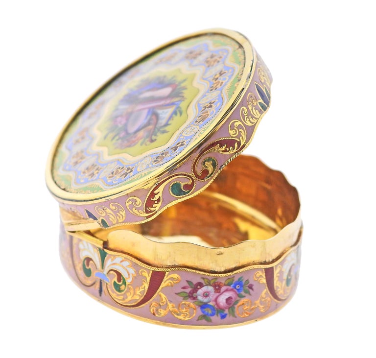 Antique Swiss Enamel Gold Box For Sale at 1stDibs