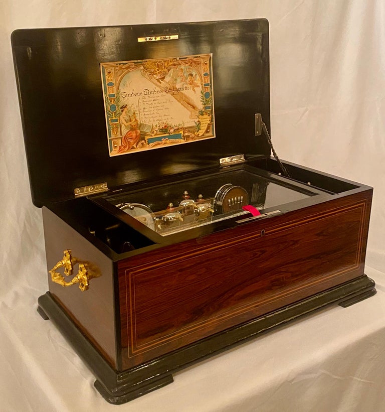 Antique 19th Century Swiss Rosewood "Drums and Bells" Music Box, circa ...