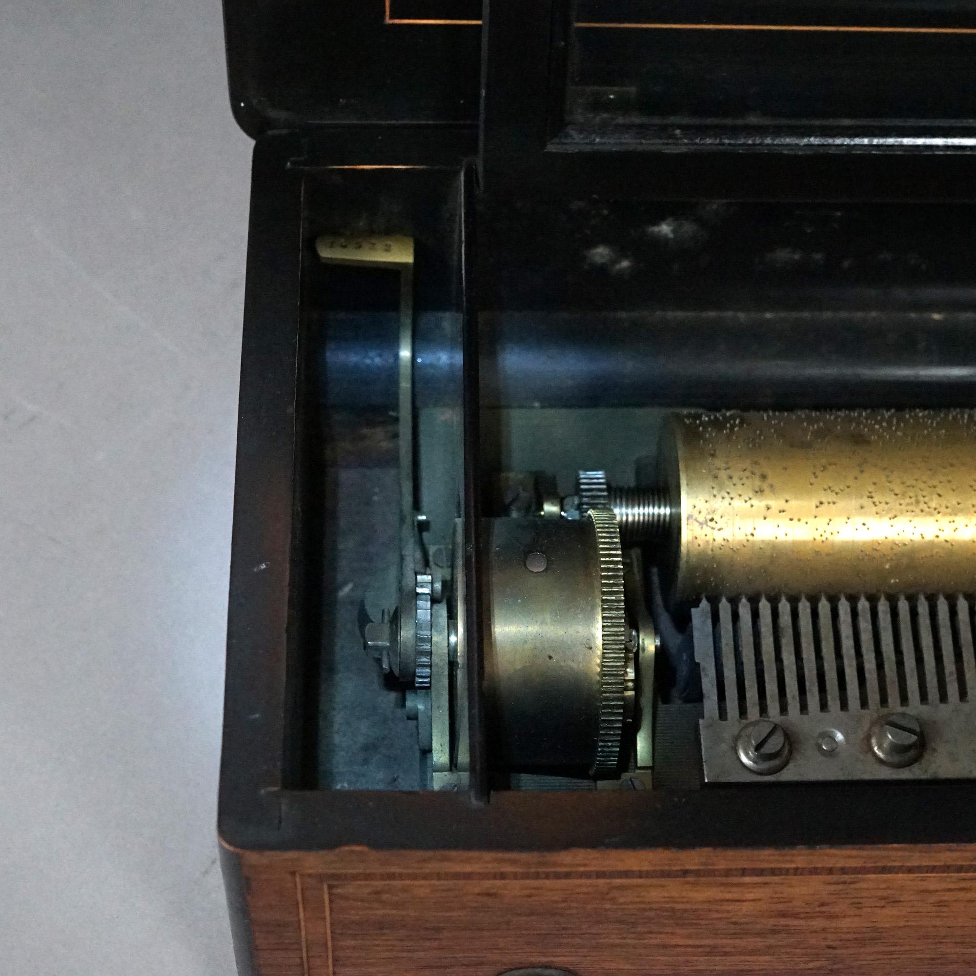 Antique Swiss Twelve-Tune Music Box, Rosewood and Mother of Pearl Inlay ...