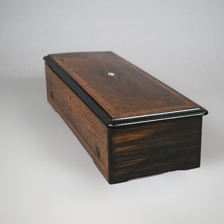Antique Swiss Twelve-Tune Music Box, Rosewood and Mother of Pearl Inlay ...