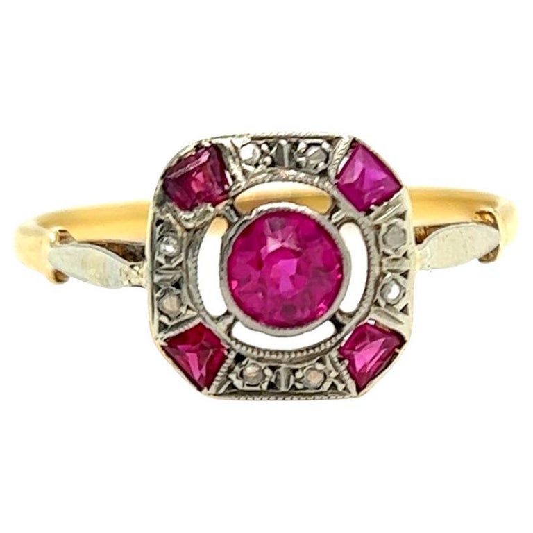 Antique Synthetic Ruby Diamond 18 Karat Yellow Gold Ring For Sale at ...