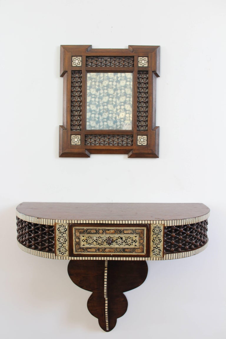 Antique Syrian Hanging Wall Console with Matching Mirror at 1stDibs