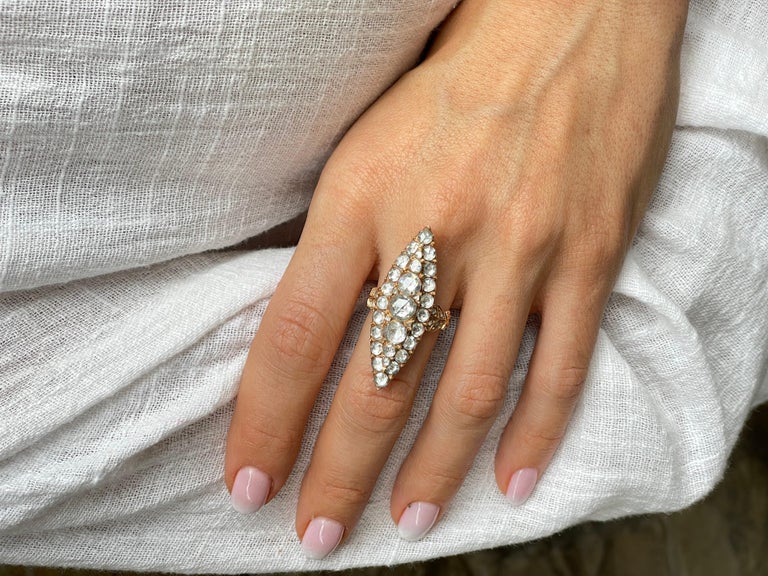 Antique Syrian Rose Cut Dimond Ring Set in 14k Gold For Sale at 1stDibs