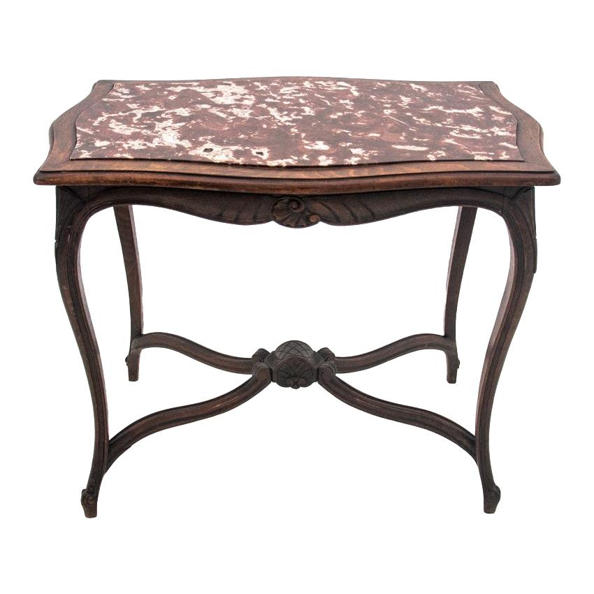 Rococo Palm Style Gilt Side Table with Stone Top, 1940s For Sale at 1stDibs