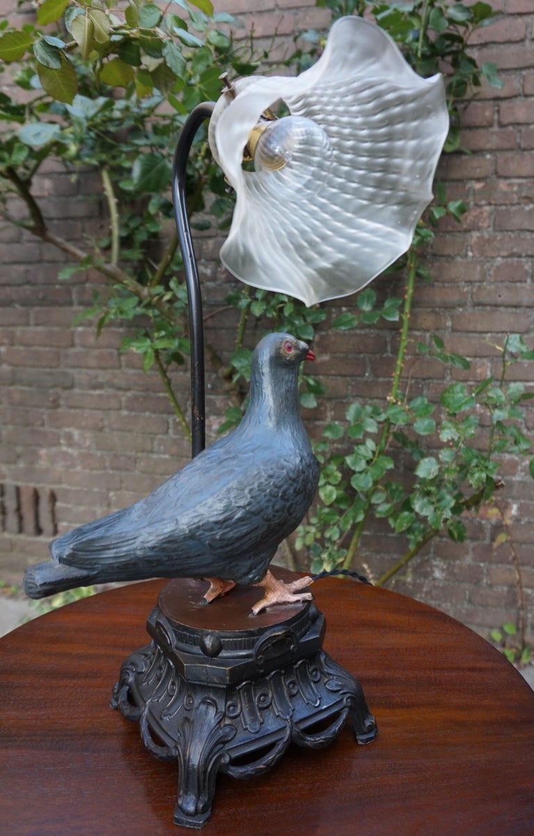 Antique Table or Desk Lamp with Symbolic Dove Sculpture and Flowery ...