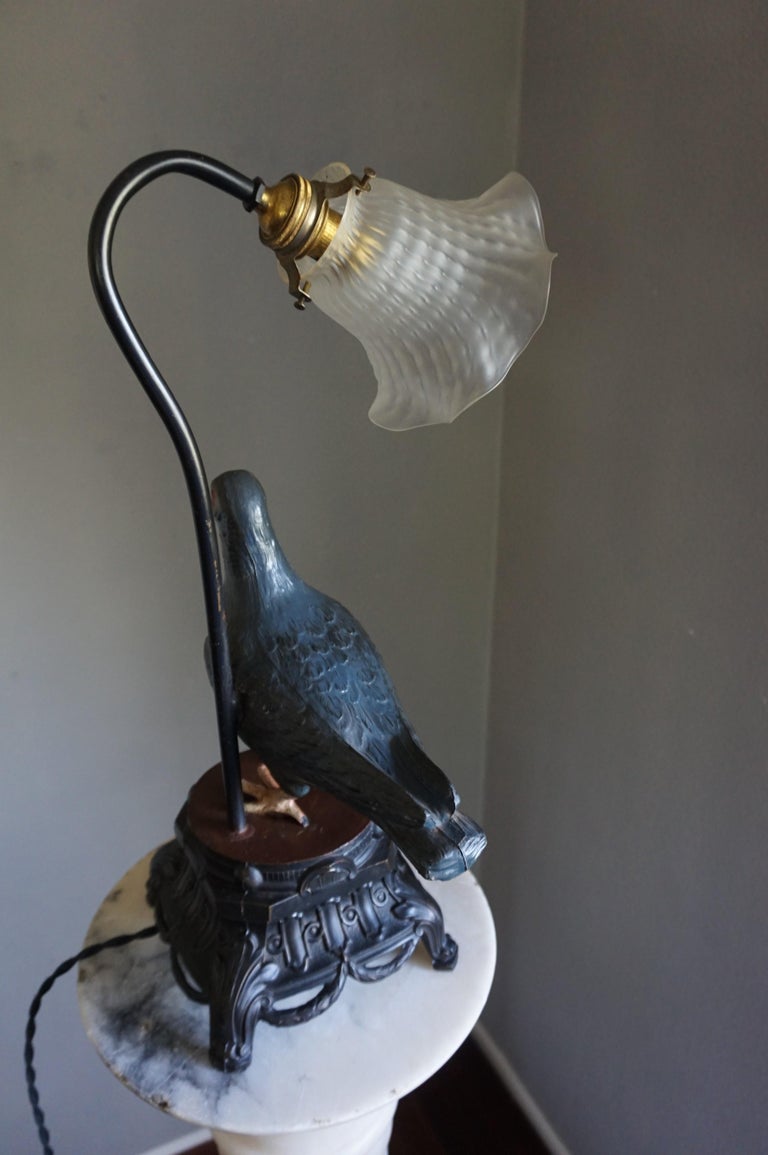 Antique Table or Desk Lamp with Symbolic Dove Sculpture and Flowery ...