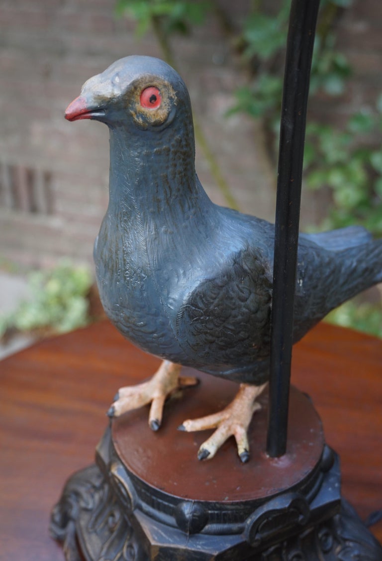 Antique Table or Desk Lamp with Symbolic Dove Sculpture and Flowery ...