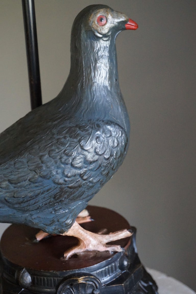 Antique Table or Desk Lamp with Symbolic Dove Sculpture and Flowery ...