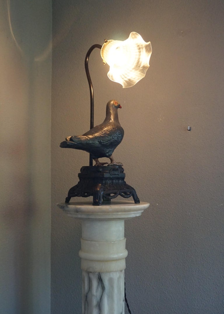 Antique Table or Desk Lamp with Symbolic Dove Sculpture and Flowery ...