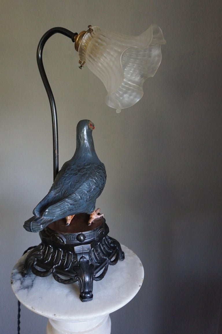 Antique Table or Desk Lamp with Symbolic Dove Sculpture and Flowery ...
