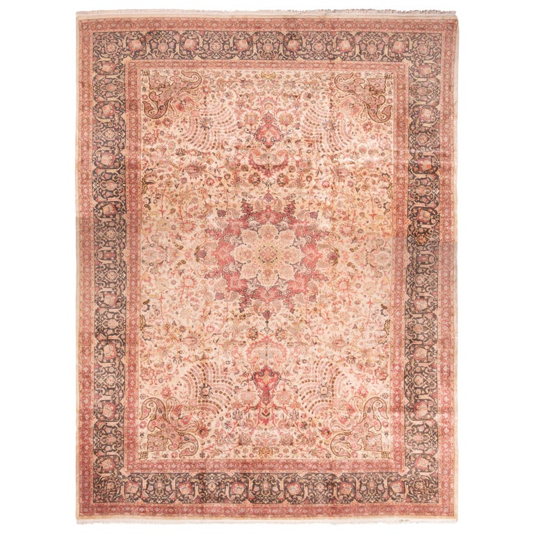 Antique Tabriz Medallion-Style Pink Wool Rug with Floral Patterns by ...