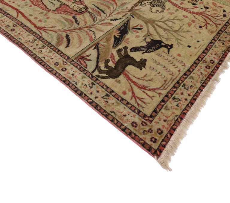 Antique Tabriz Persian Pictorial Rug, Persian Wall Hanging, Landscape ...