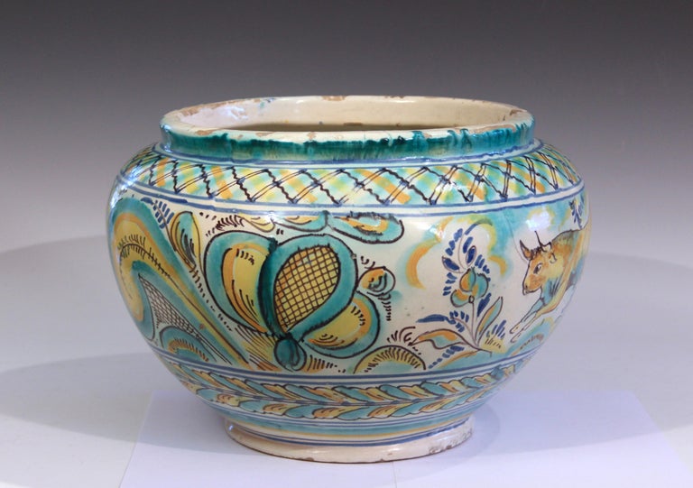 Antique Talavera Spanish Majolica Centerpiece Bowl Bull Vase Pottery ...