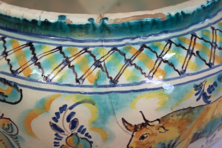 Antique Talavera Spanish Majolica Centerpiece Bowl Bull Vase Pottery ...