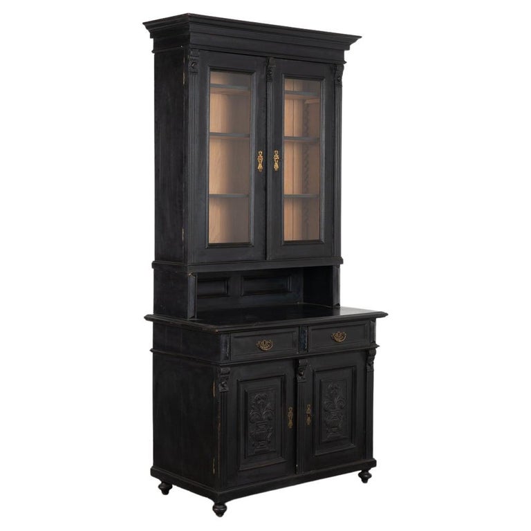 Antique Tall Black Painted Bookcase Display Cabinet, circa 1880 For ...