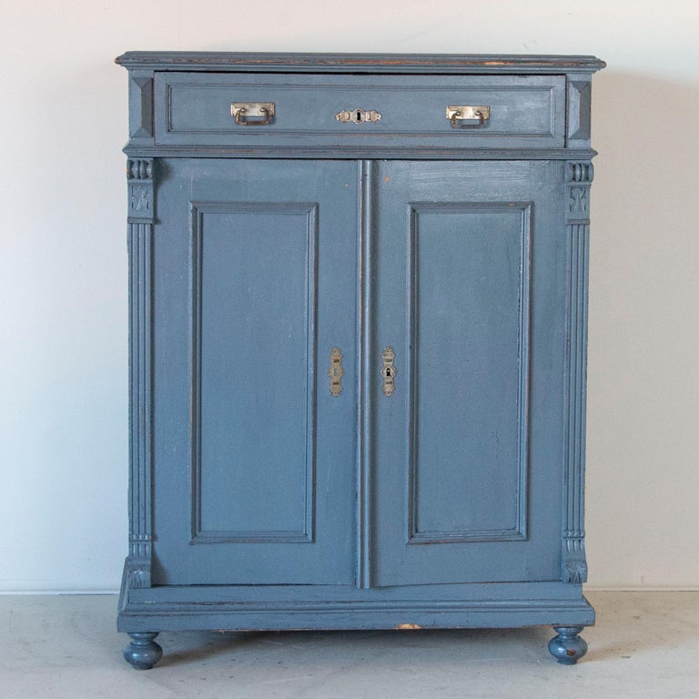 Antique Tall Original Blue Painted Sideboard from Sweden at 1stDibs