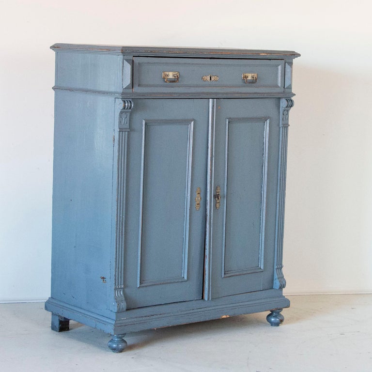 Antique Tall Original Blue Painted Sideboard from Sweden at 1stDibs