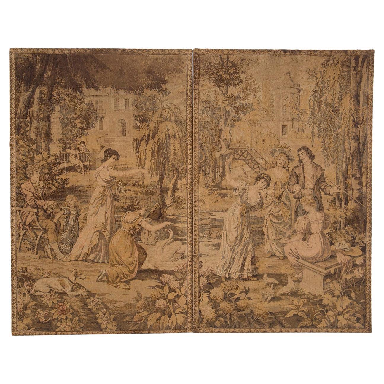 Antique Tapestry of Daily Upper Middle Class Love Scene For Sale at 1stDibs
