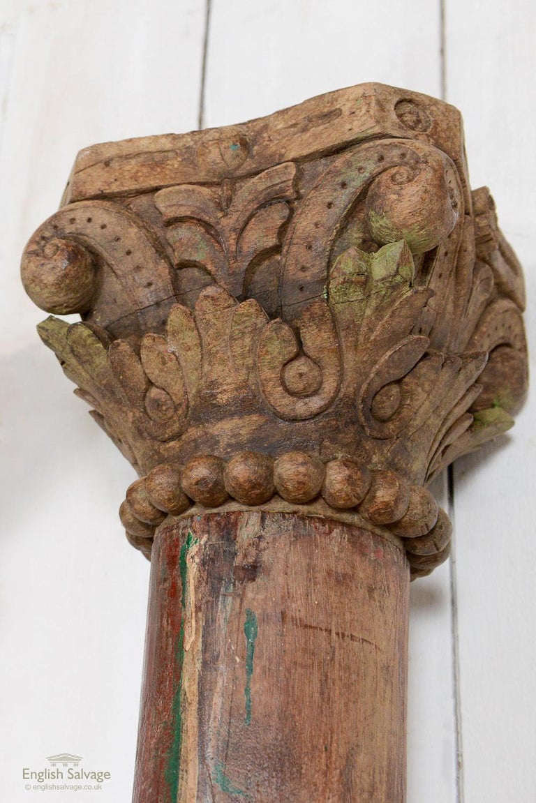 Antique Teak and Stone Wooden Pillar Set, 20th Century For Sale at 1stDibs