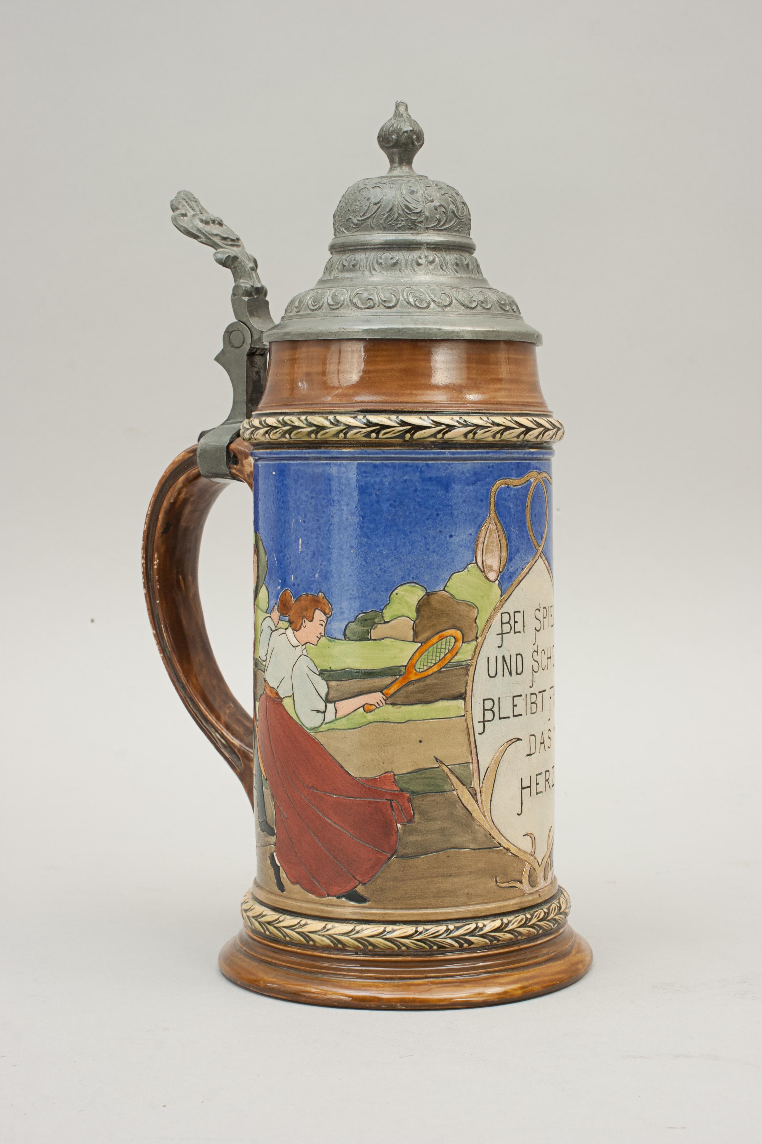 Antique Tennis Beer Stein, German Mettlach Type, 1914 For Sale at ...