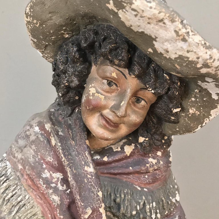 Antique Terra Cotta Chalk-Painted Statue, Art Nouveau Period For Sale ...