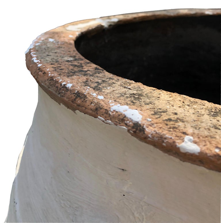 Antique Terracotta Whitewashed Olive Pot with Original Patina at ...