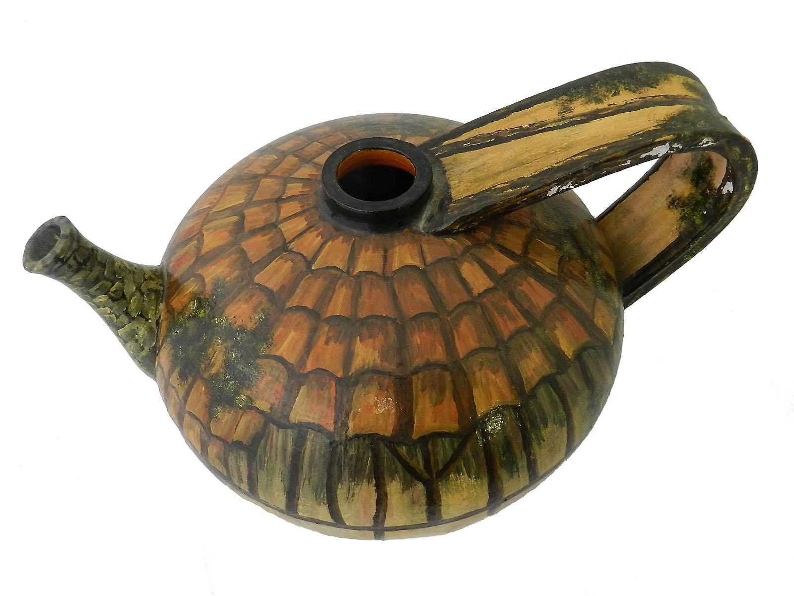 Antique Terracotta Pitcher Basque Jug Hand Painted Artist Signed One of ...