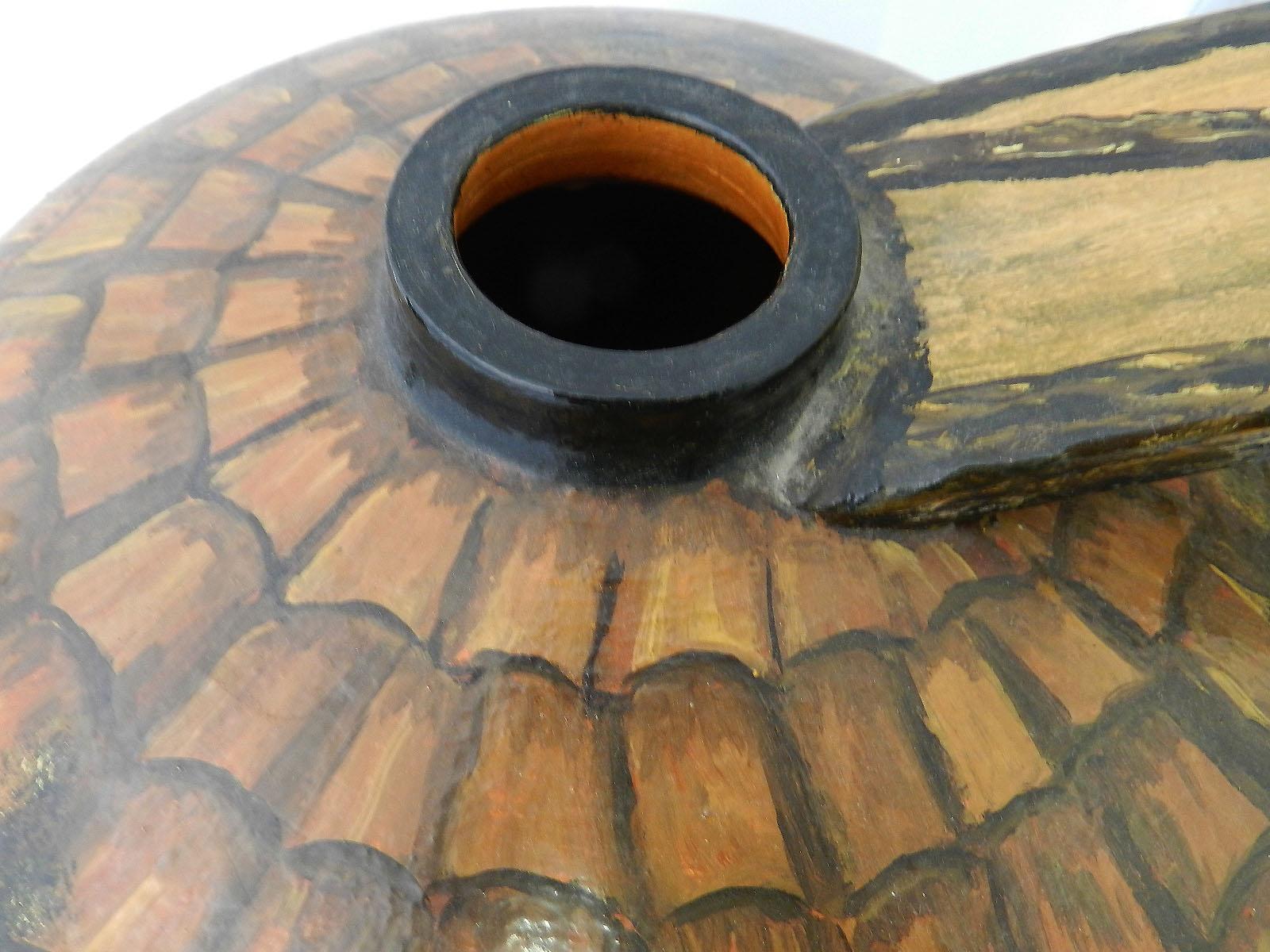 Antique Terracotta Pitcher Basque Jug Hand Painted Artist Signed One of ...