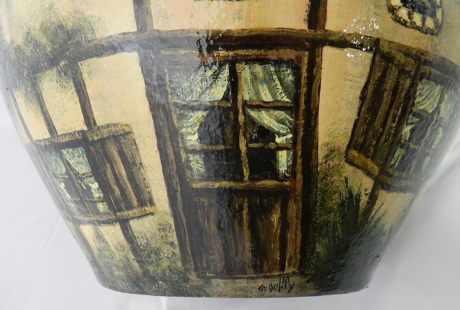 Antique Terracotta Pitcher Basque Jug Hand Painted Artist Signed One of ...