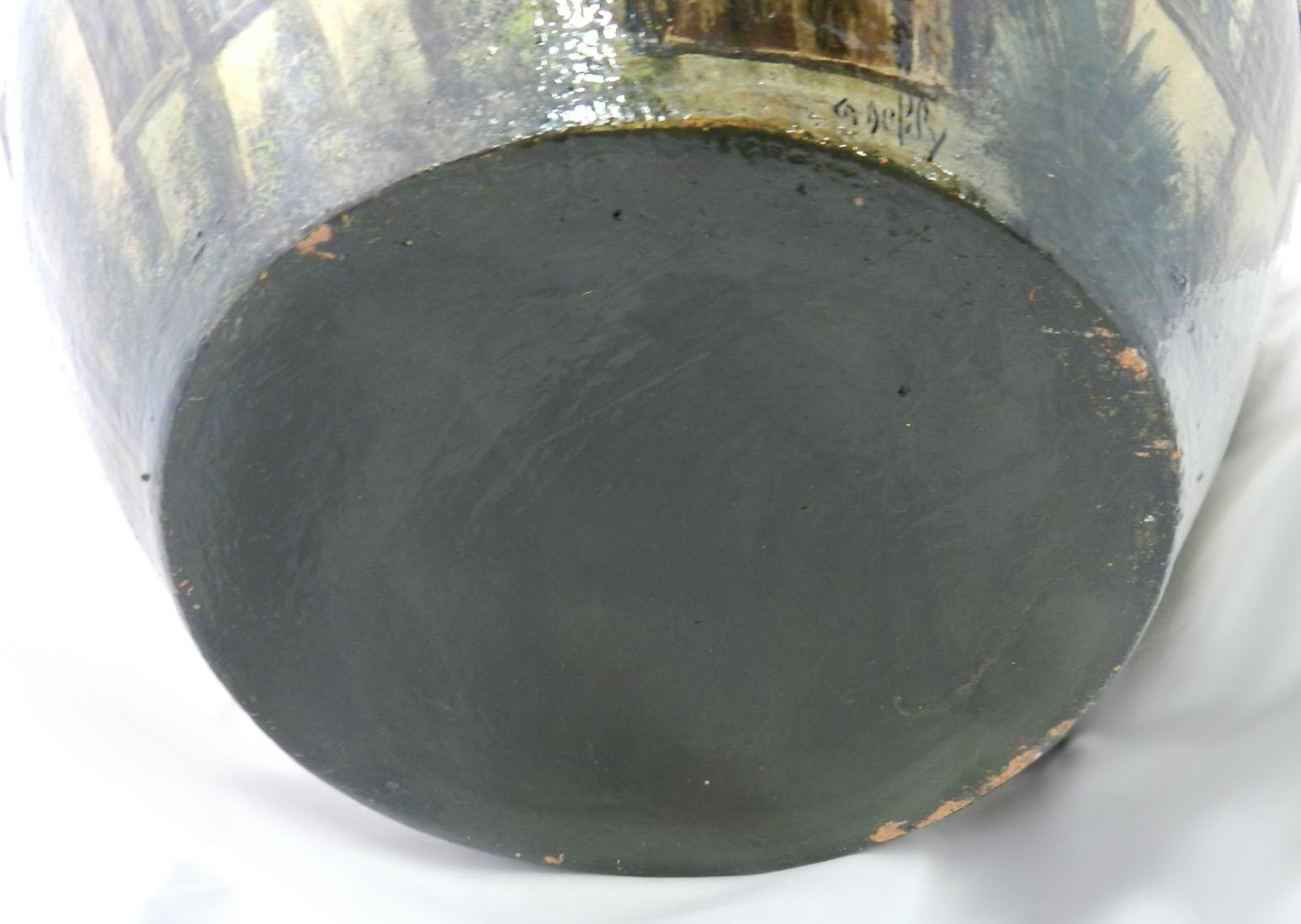 Antique Terracotta Pitcher Basque Jug Hand Painted Artist Signed One of ...