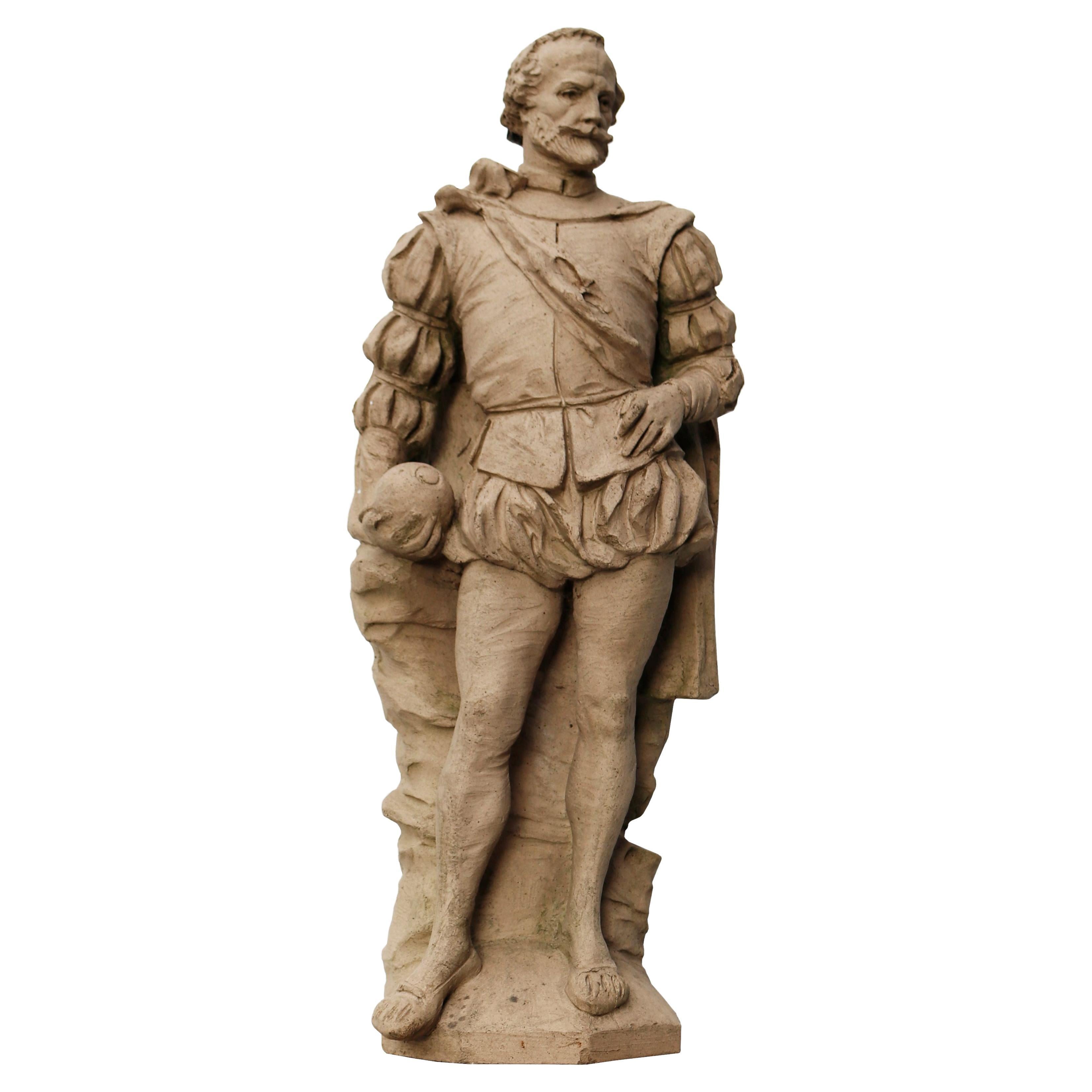 Antique French Buff Terracotta Garden Statue of Clio For Sale at 1stDibs