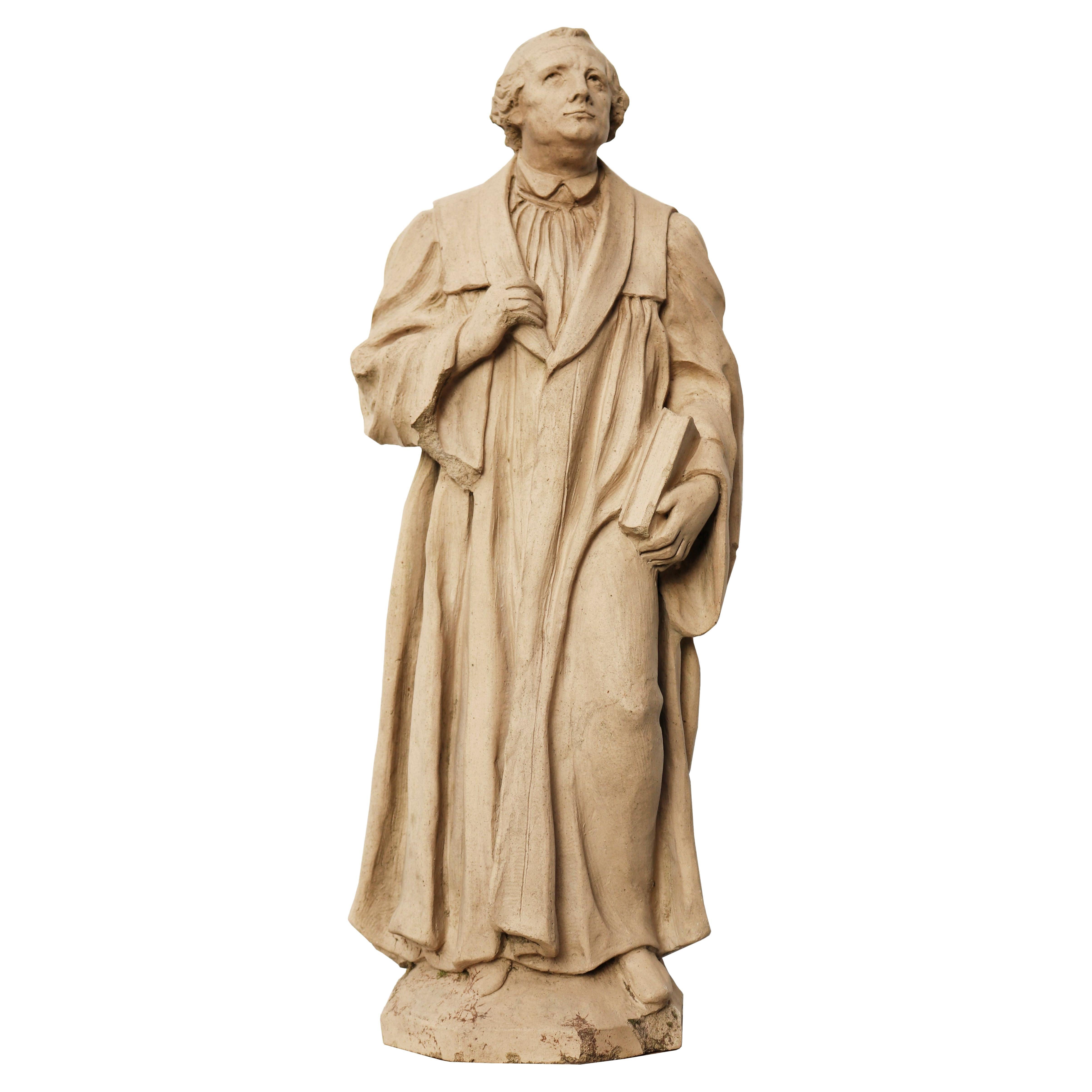 Antique French Buff Terracotta Garden Statue of Clio For Sale at 1stDibs