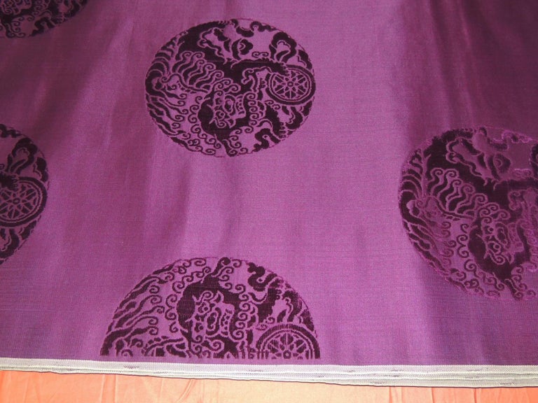 Fabric by The Yard: Foo Dog Circles in Burgundy For Sale at 1stDibs