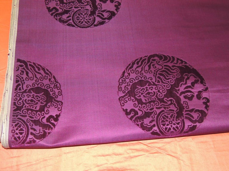 Fabric by The Yard: Foo Dog Circles in Burgundy For Sale at 1stDibs