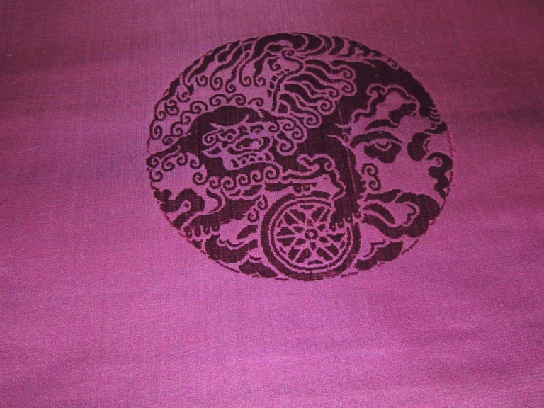 Fabric by The Yard: Foo Dog Circles in Burgundy For Sale at 1stDibs