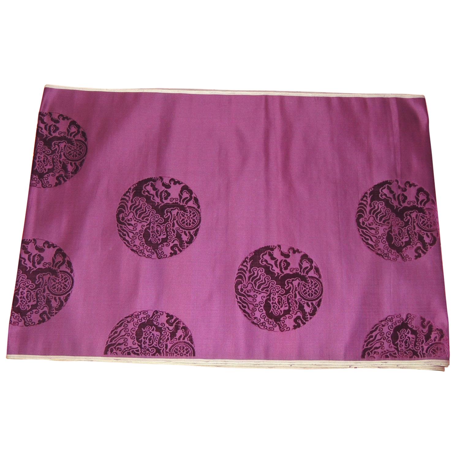 Fabric by The Yard: Foo Dog Circles in Burgundy For Sale at 1stDibs