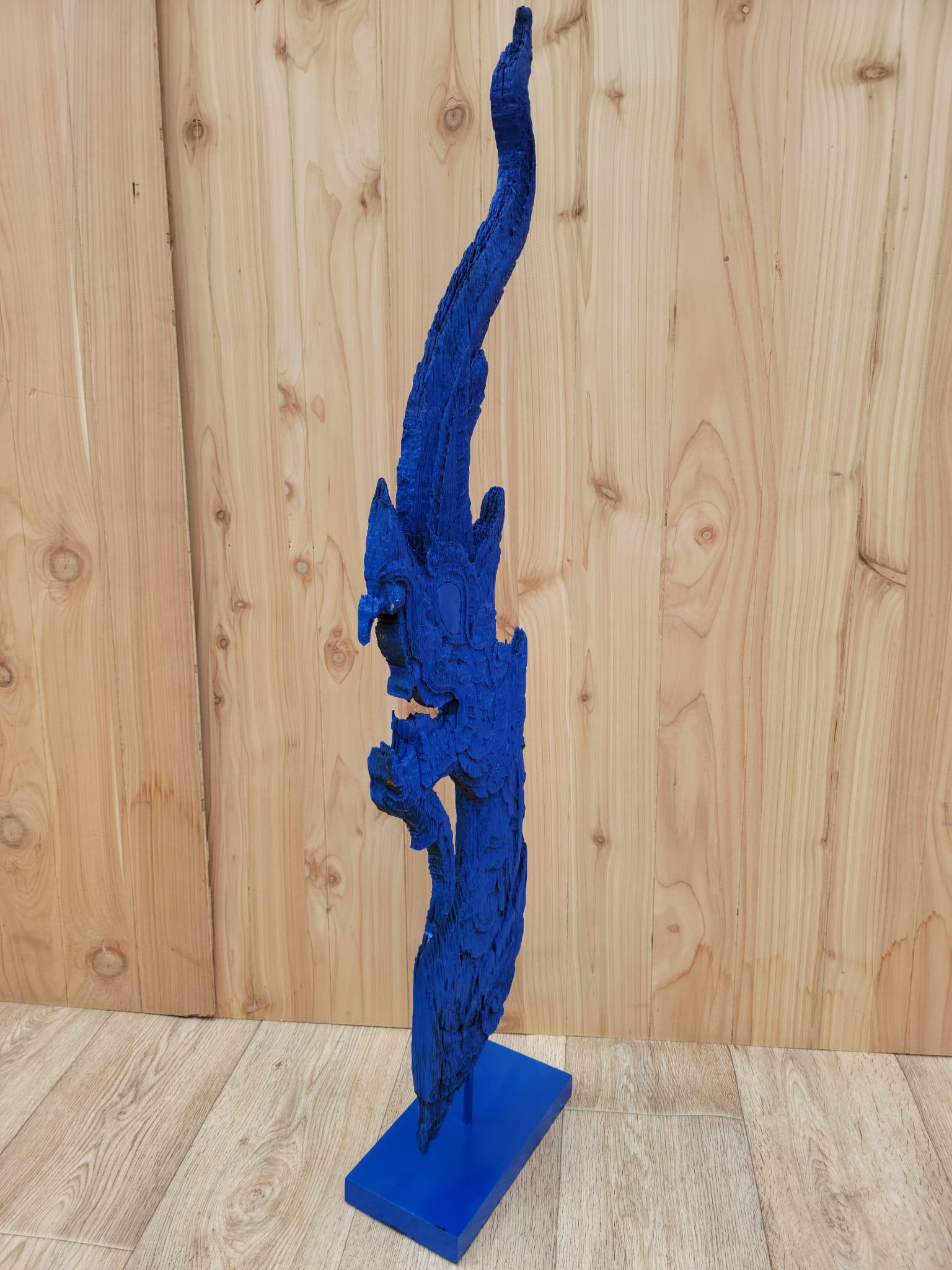 Antique Thai Teak Blue Hand Painted Chofa For Sale at 1stDibs