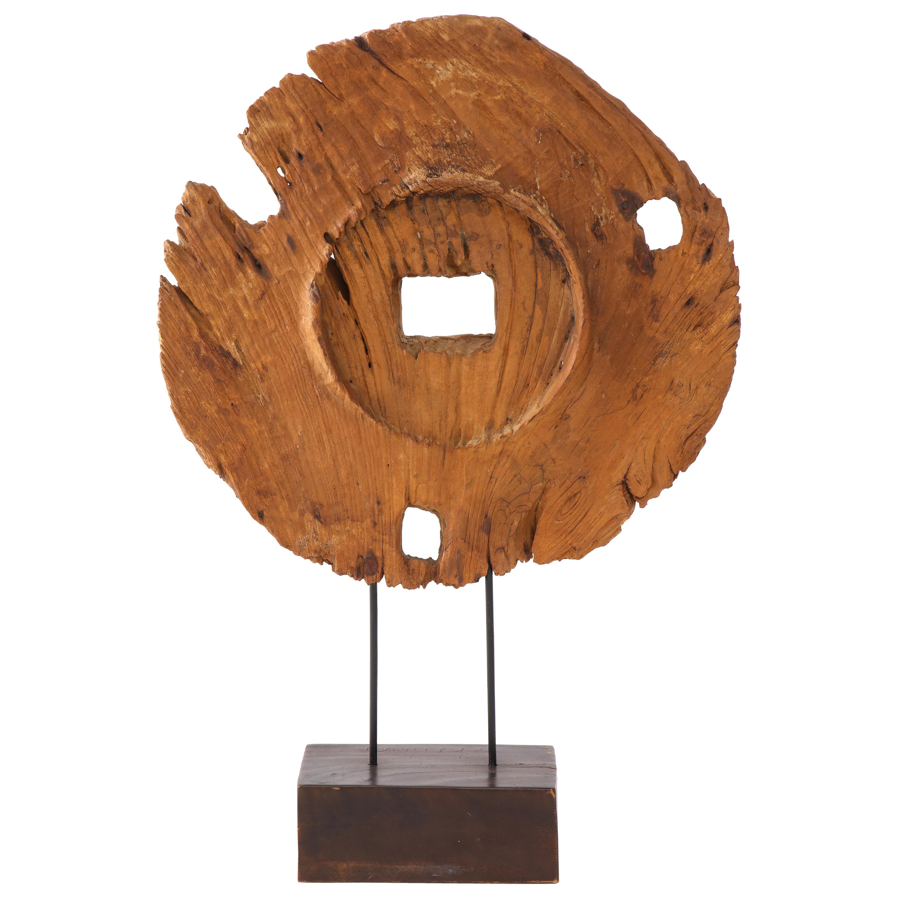 Antique Thai Teak Wheel on Wood Stand at 1stDibs