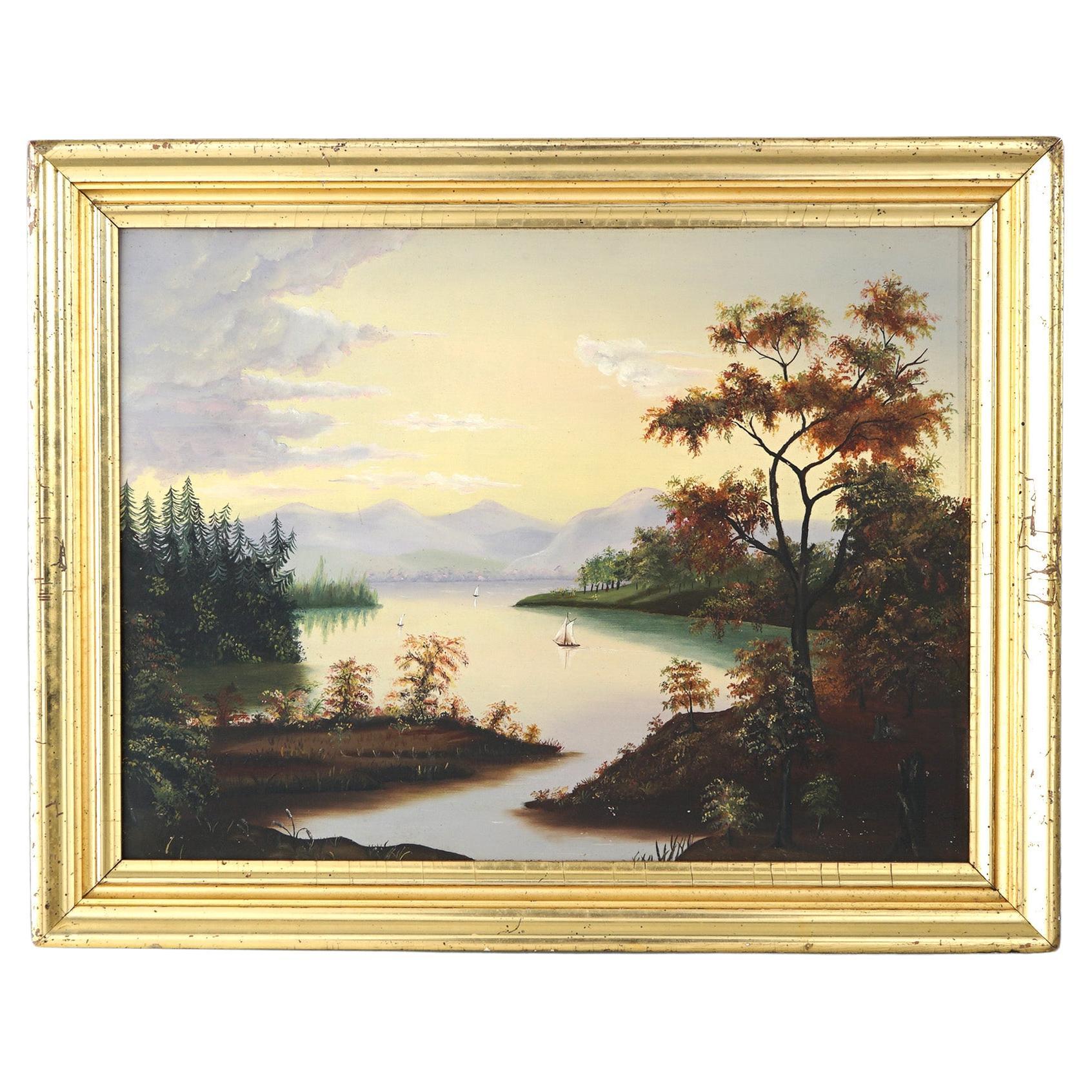Thomas L Lewis Texas Landscape Lake Painting in Gold Sepia at 1stDibs ...