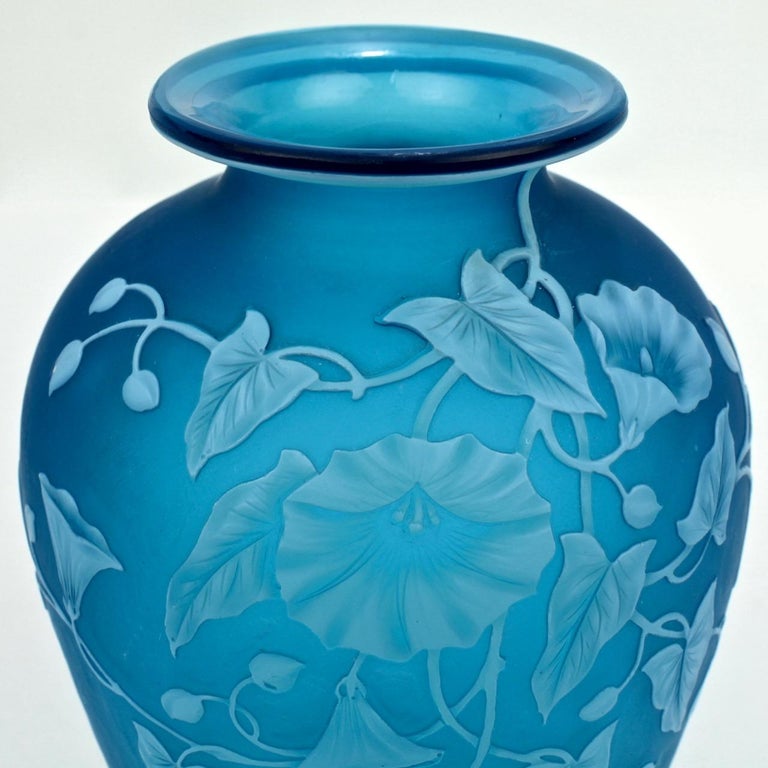 Antique Thomas Webb and Sons Blue Cameo Art Glass Vase with Morning ...