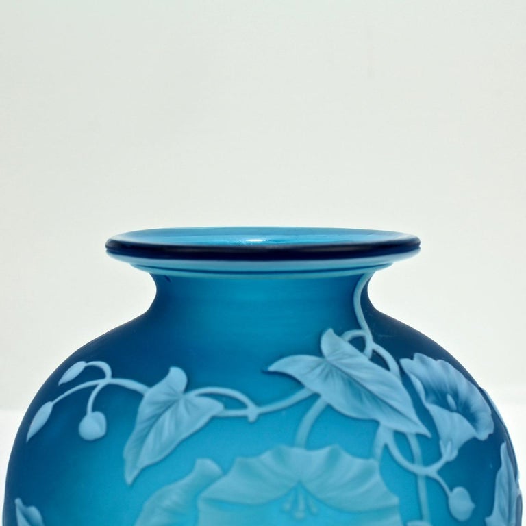 Antique Thomas Webb and Sons Blue Cameo Art Glass Vase with Morning ...