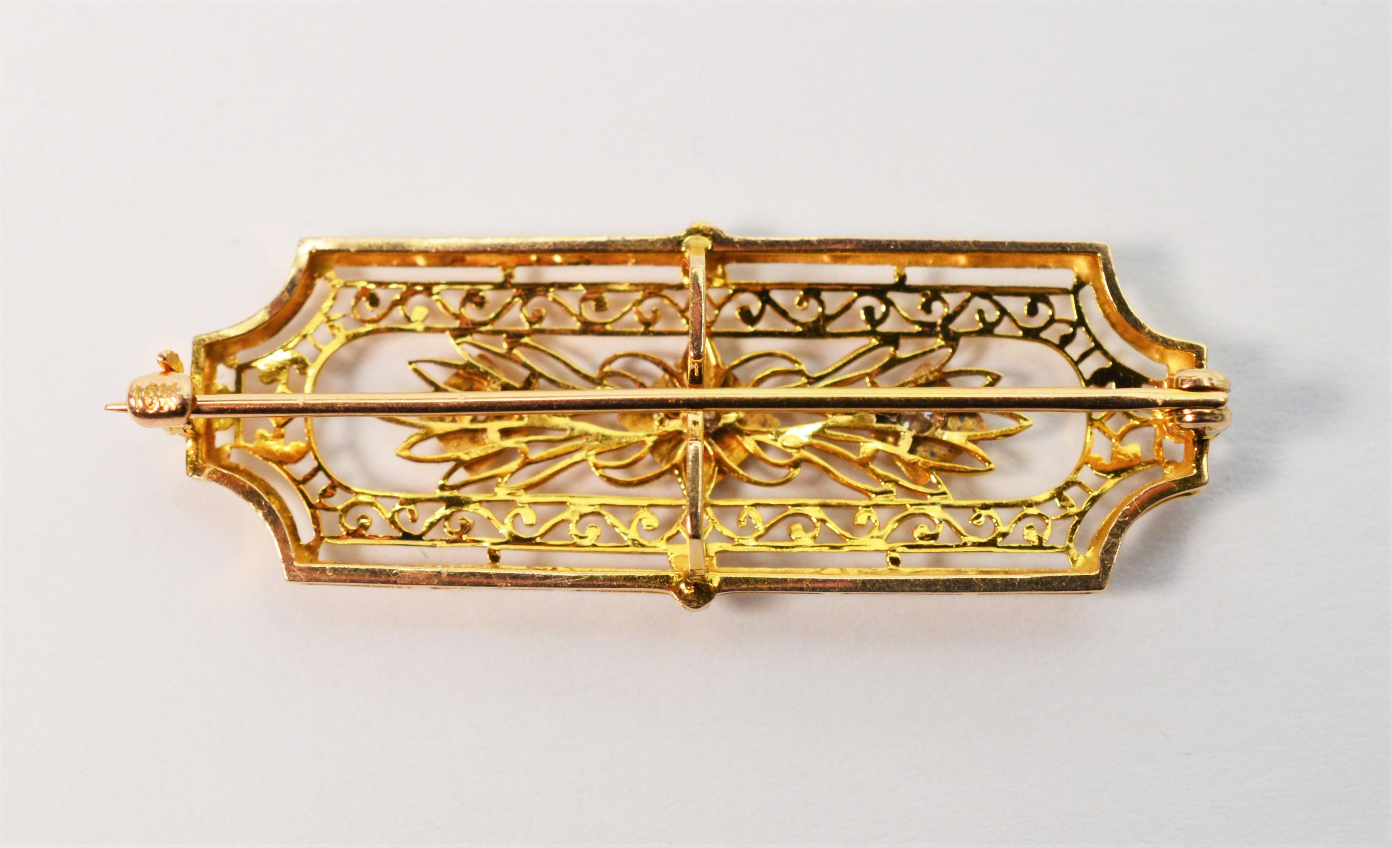 Antique Three Diamond Yellow Gold Filigree Bar Pin For Sale at 1stDibs ...