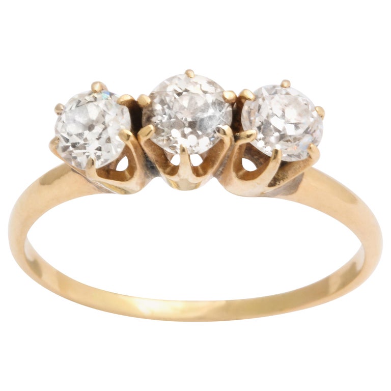 Antique Three-Stone Diamond and Gold Stacking or Engagement Ring at 1stDibs