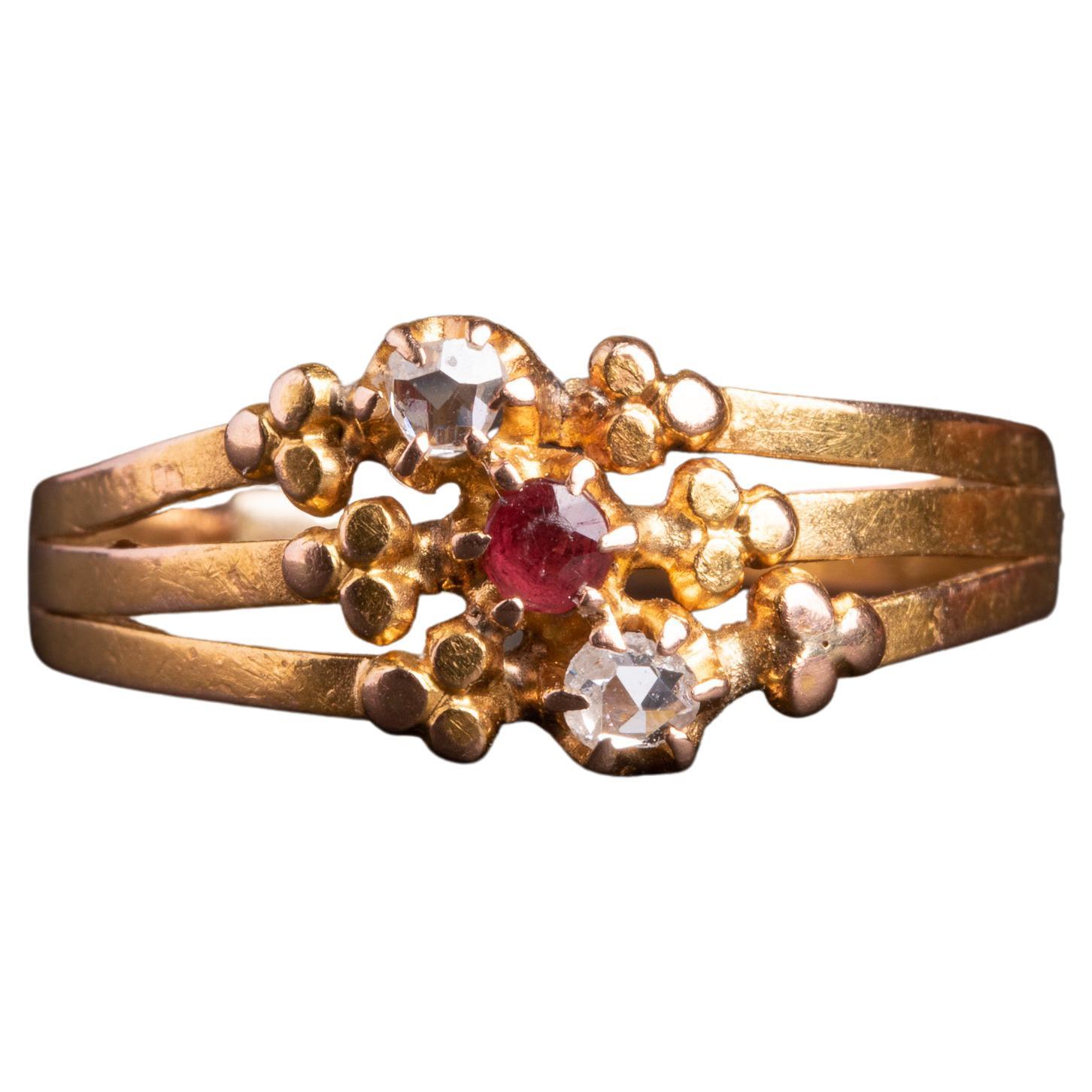 Antique Three Stone Ruby Gold Ring at 1stDibs