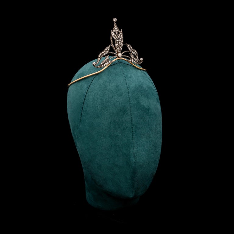 Antique Tiara Convertible Brooch Old Mine Cut Diamonds For Sale at 1stDibs